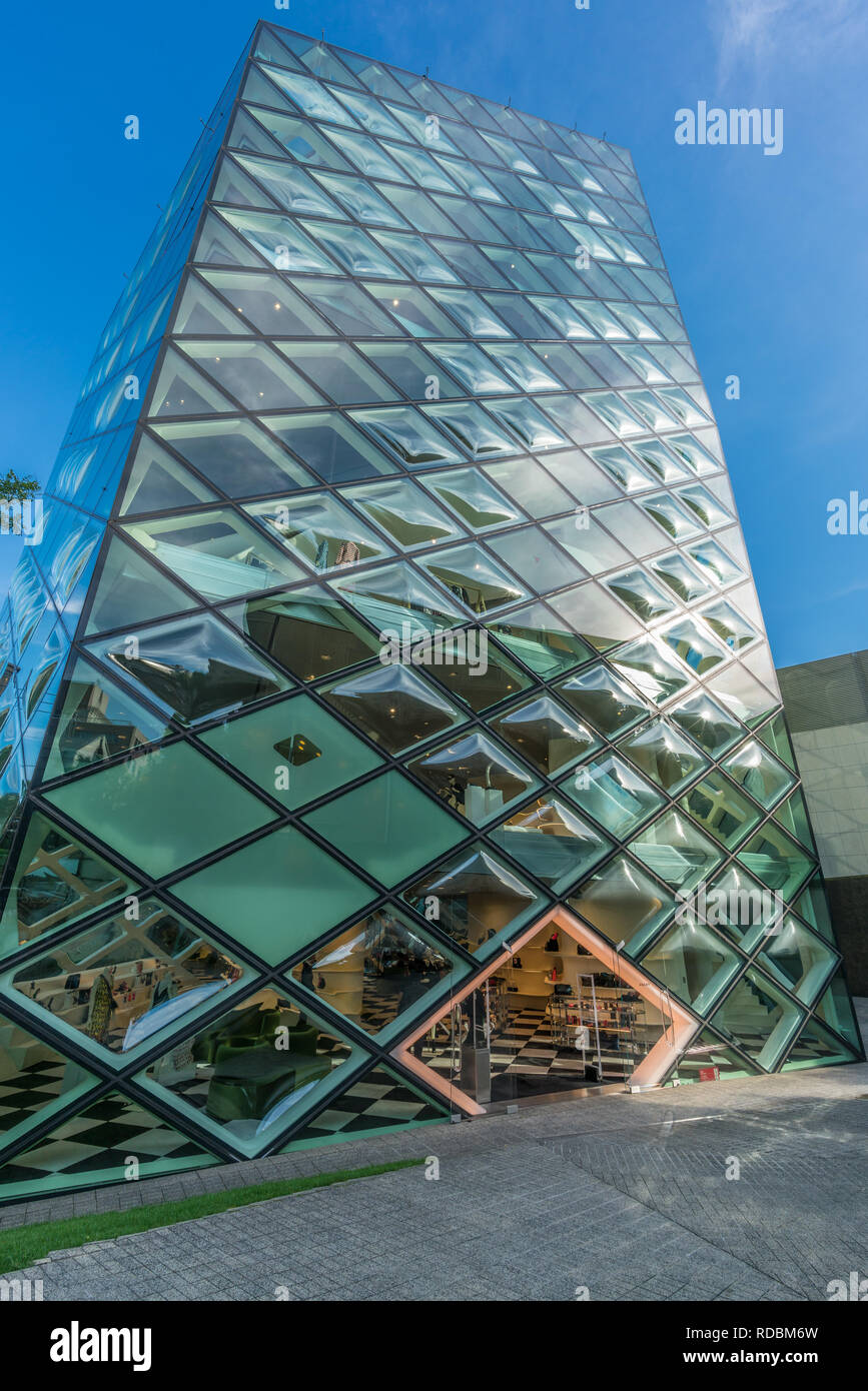 Tokyo - August 14, 2018 : Front view of Prada building in Omotesando ...