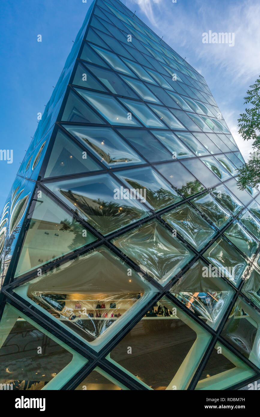 Tokyo - August 14, 2018 : Exterior side view of Prada building in ...