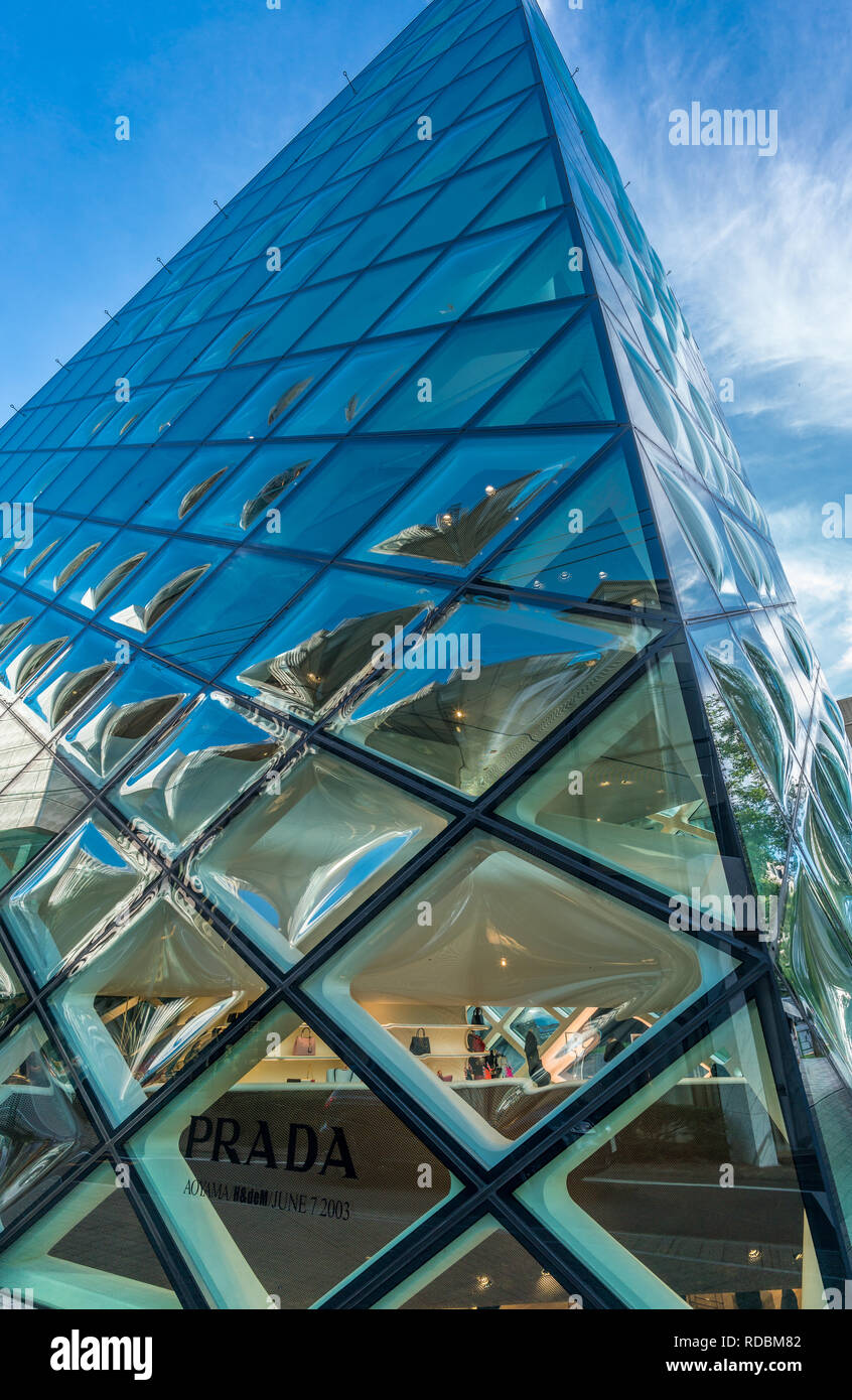 Tokyo - August 14, 2018 : Exterior side view of Prada building in ...