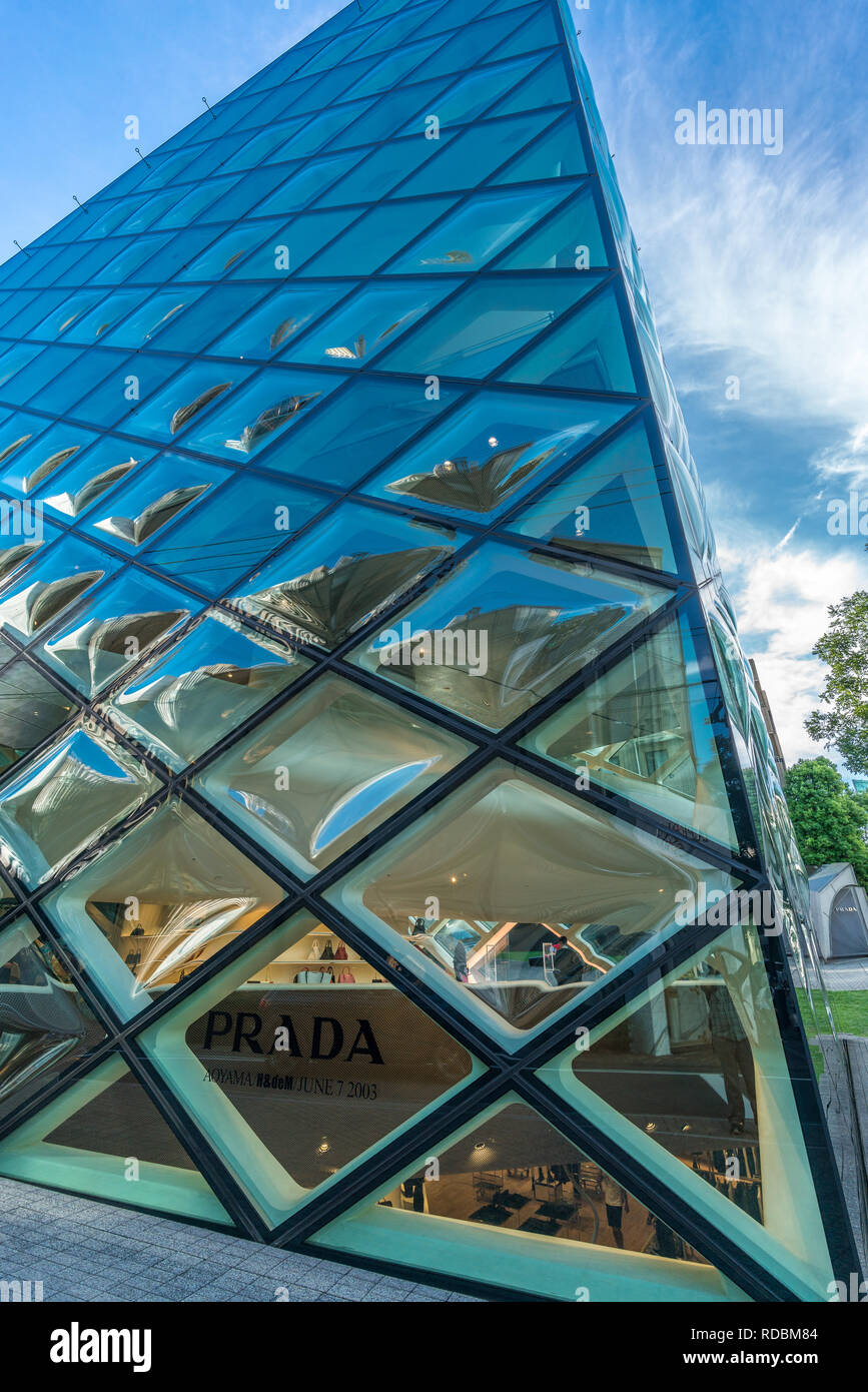 Tokyo - August 14, 2018 : Exterior side view of Prada building in ...