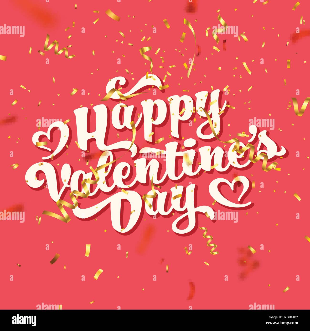 Valentines Day Love Oblique Lettering With Golden Confetti. February 14 ...