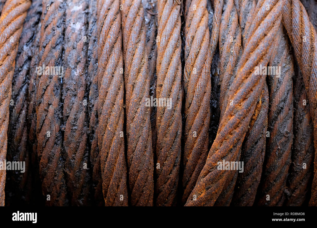 old rusty cable on winch Stock Photo - Alamy