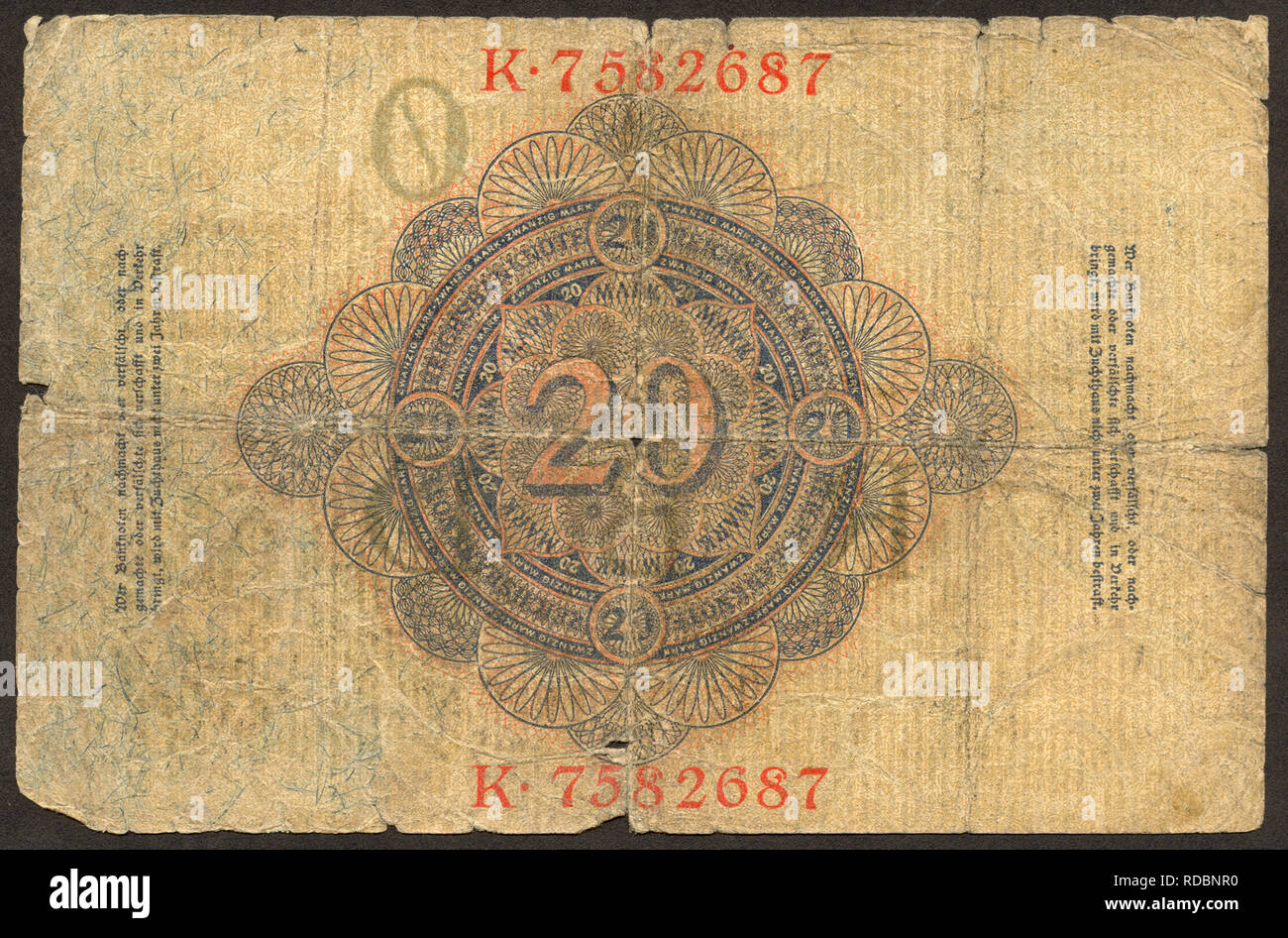 The scanned image of DM money. Twenty DM are made in 1914 Stock Photo ...