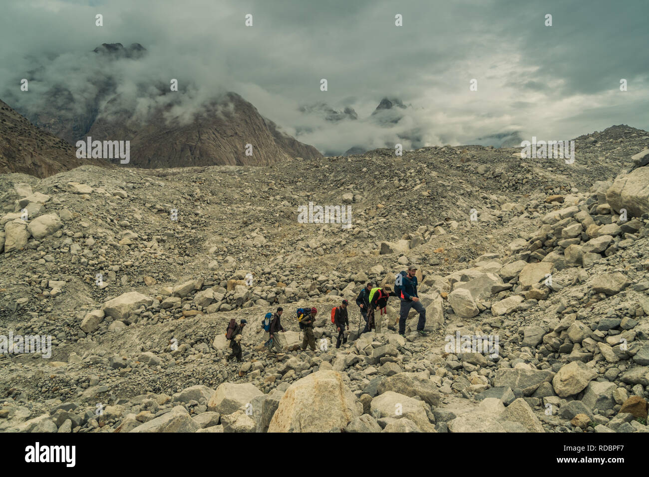 Karakoram, Pakistan - July 24, 2018: Organized group of hikers climbing ...
