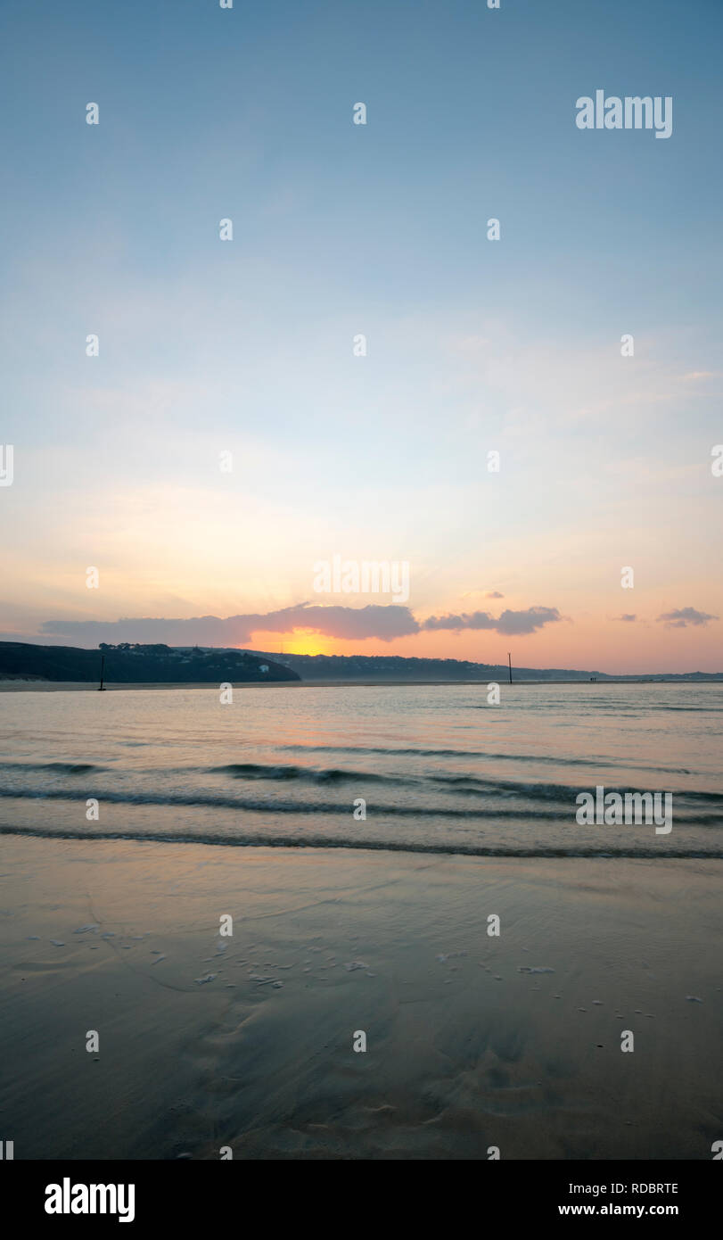 Sunset on Hayle Beach looking towards St Ives Stock Photo - Alamy