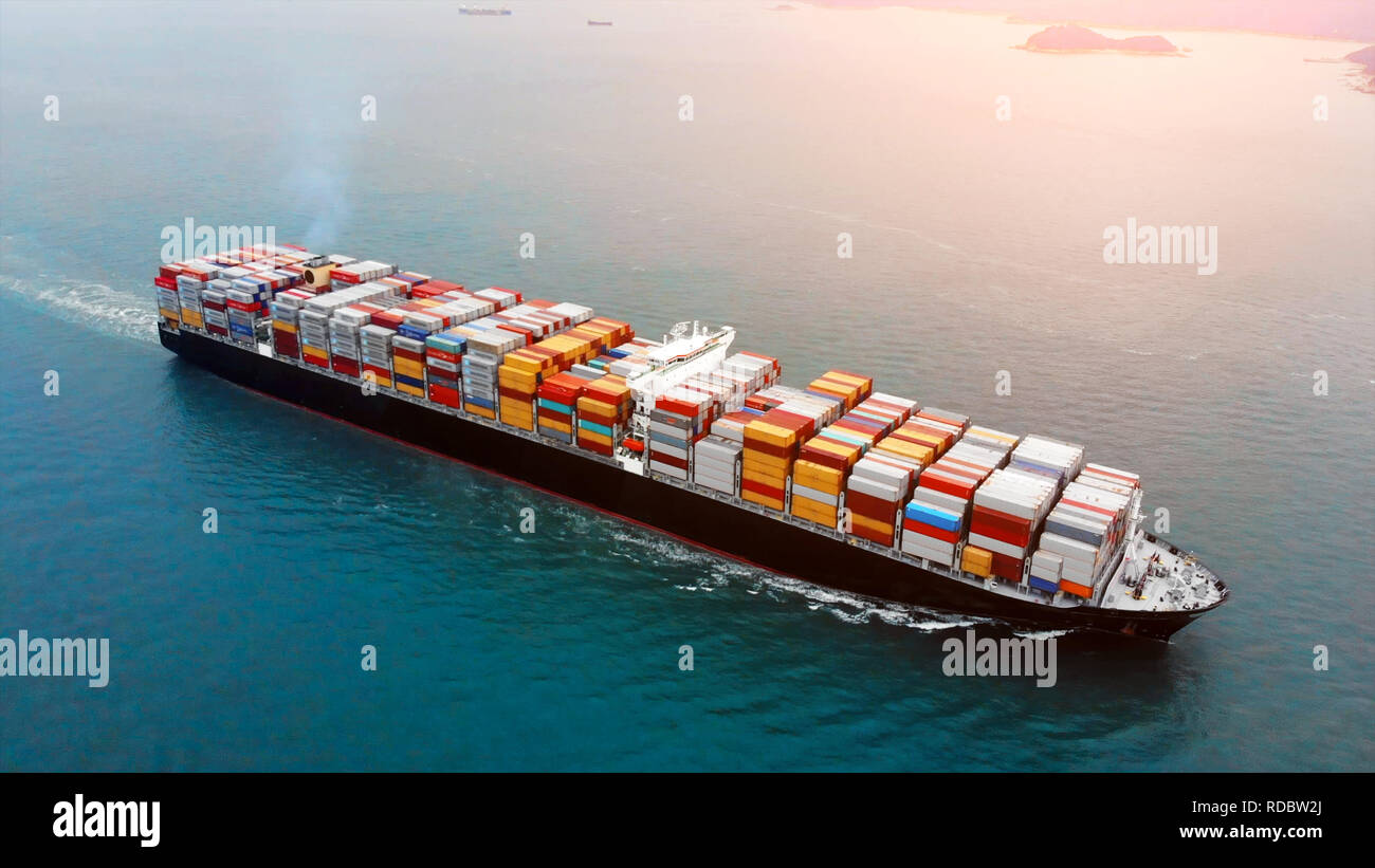 Aerial view of cargo container ship on ocean Stock Photo - Alamy