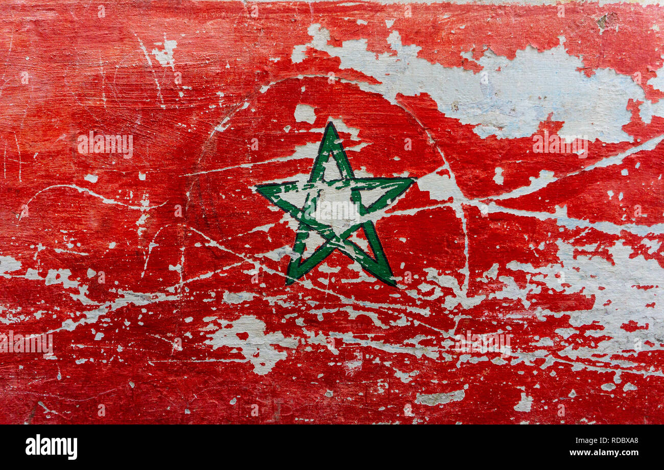 Old flag of morocco on street wall background Stock Photo - Alamy