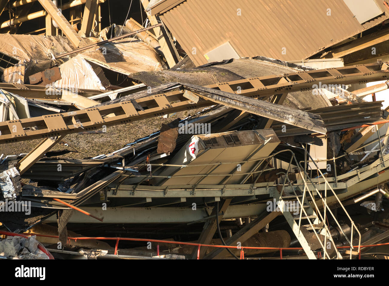 Twisted and broken metal from a demolished factory background Stock ...