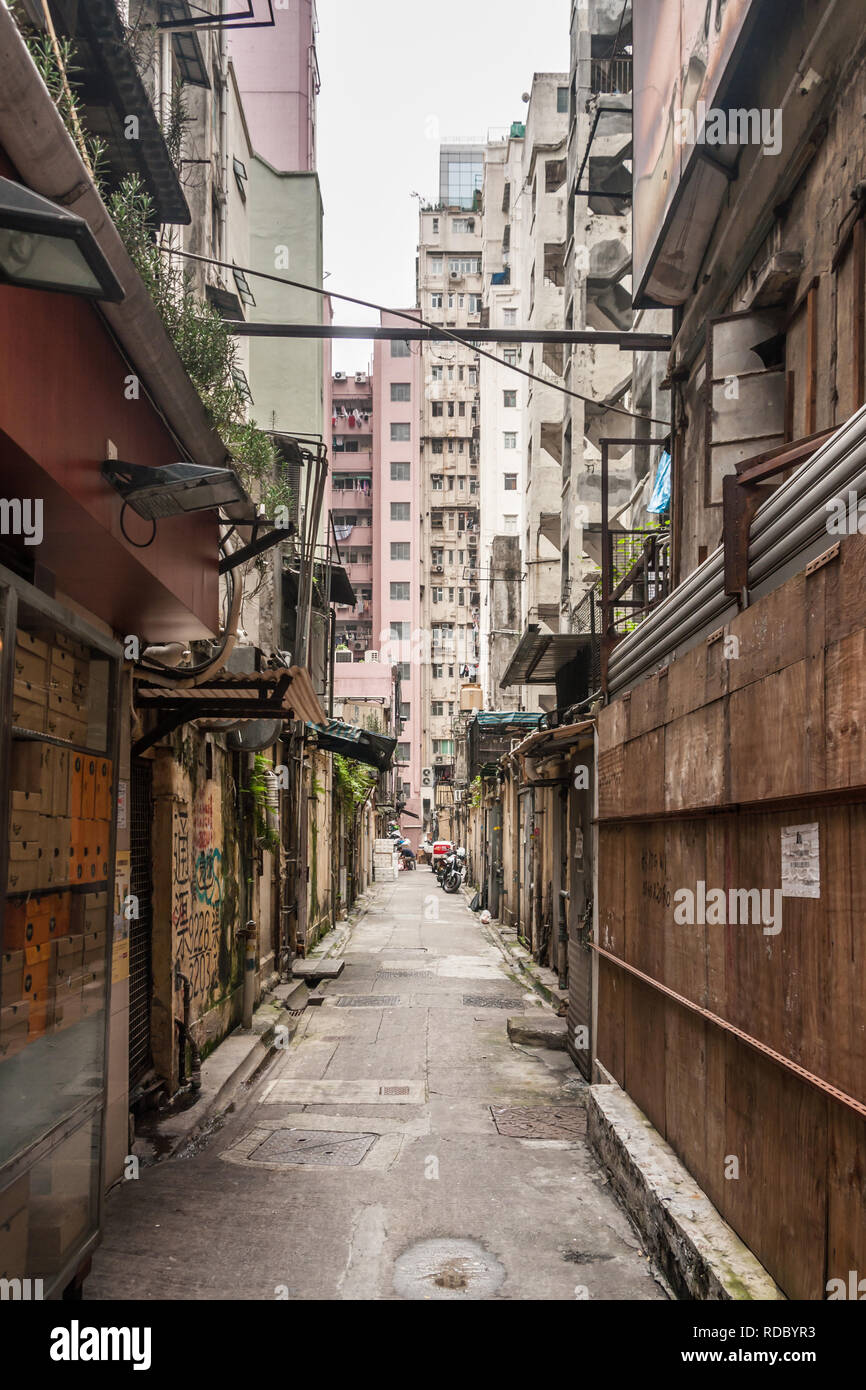 Hong Kong, China - May 13, 2010: Kowloon mainland Section. Back alley ...