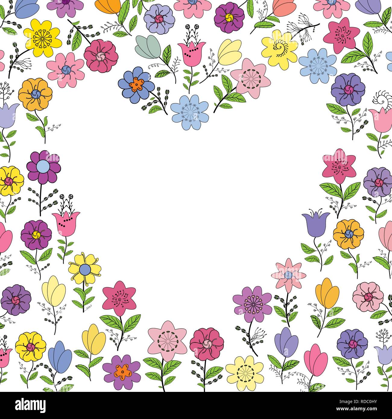 Set of different spring flowers. Inverted heart. Individual elements ...