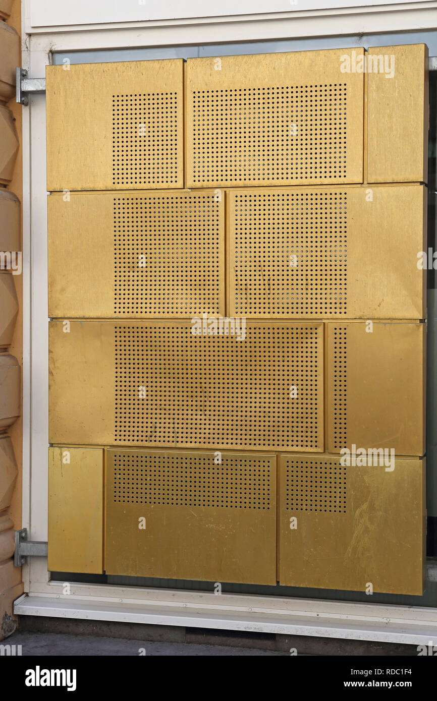 Golden Metal Structure at Building Exterior Stock Photo - Alamy