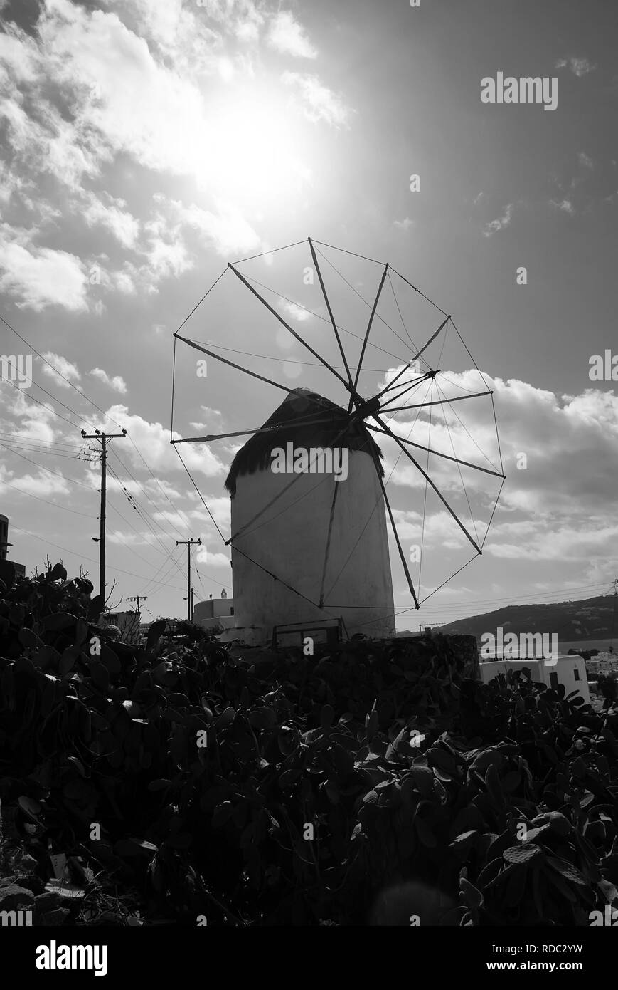 Mykonos landscape windmill mykonos island Black and White Stock Photos ...