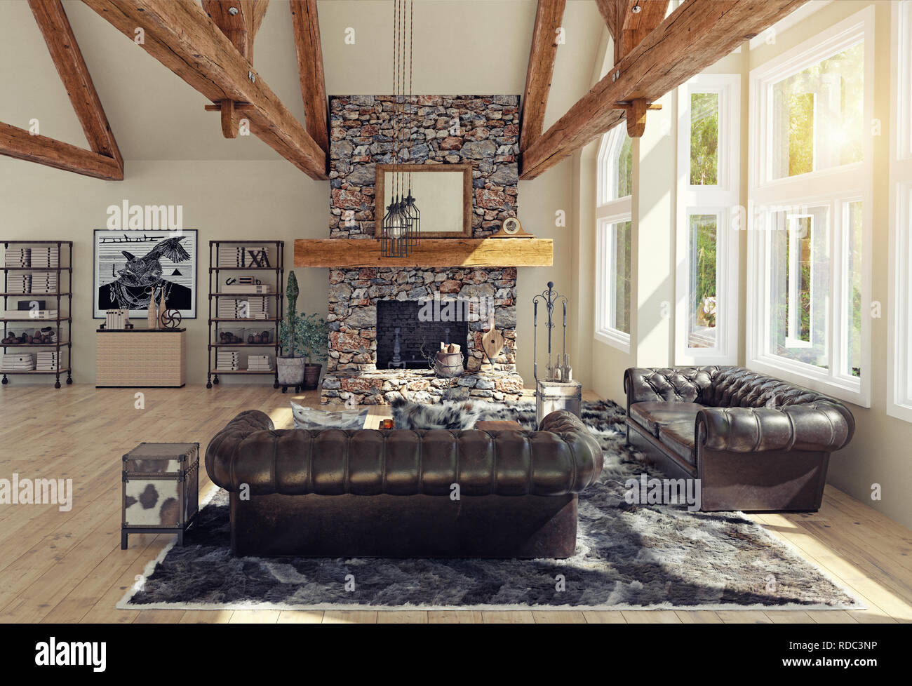 modern luxury house interior. 3d rendering design Stock Photo - Alamy