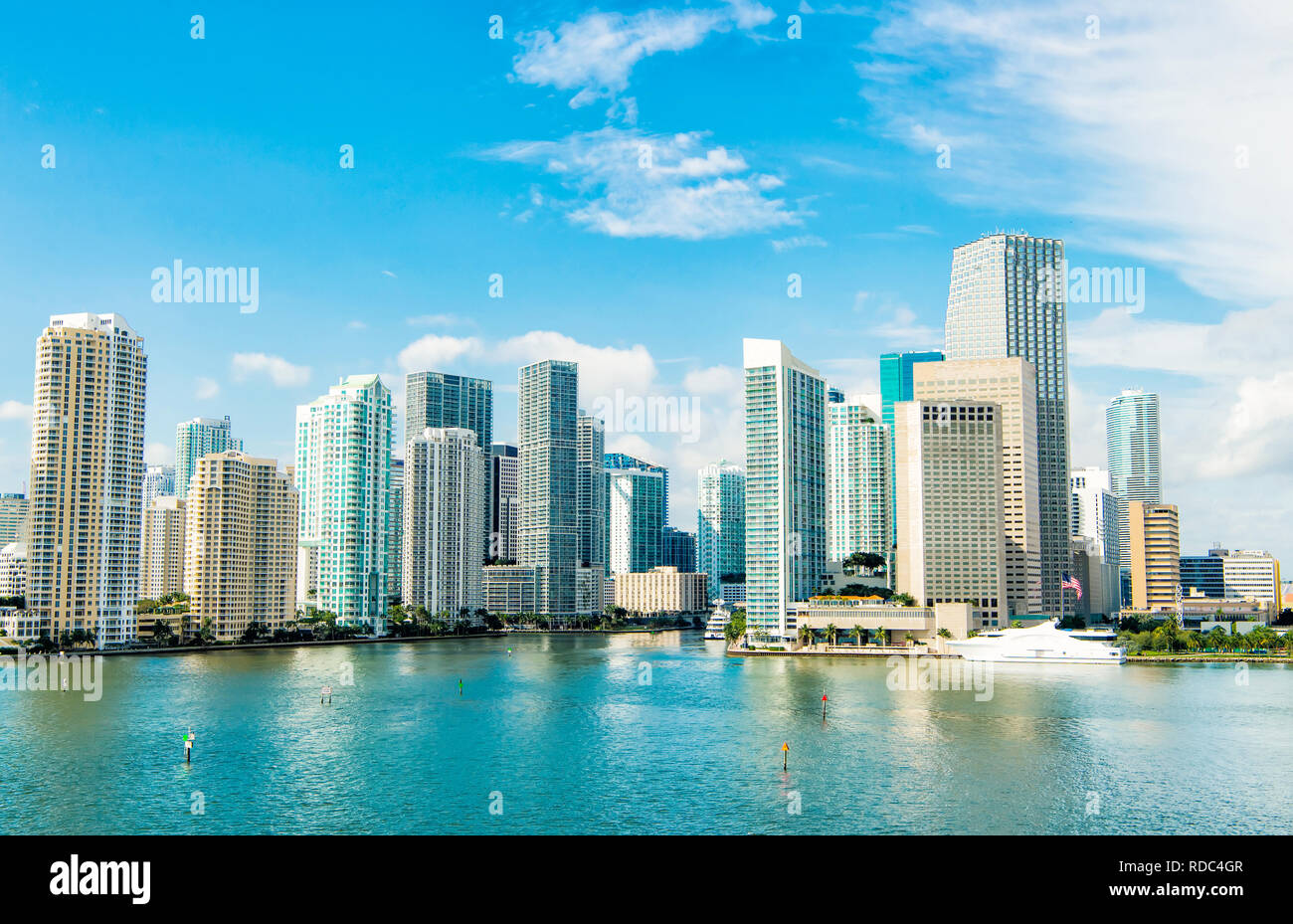 view of Miami downtown skyscrapers skyline at sunny and cloudy day with ...