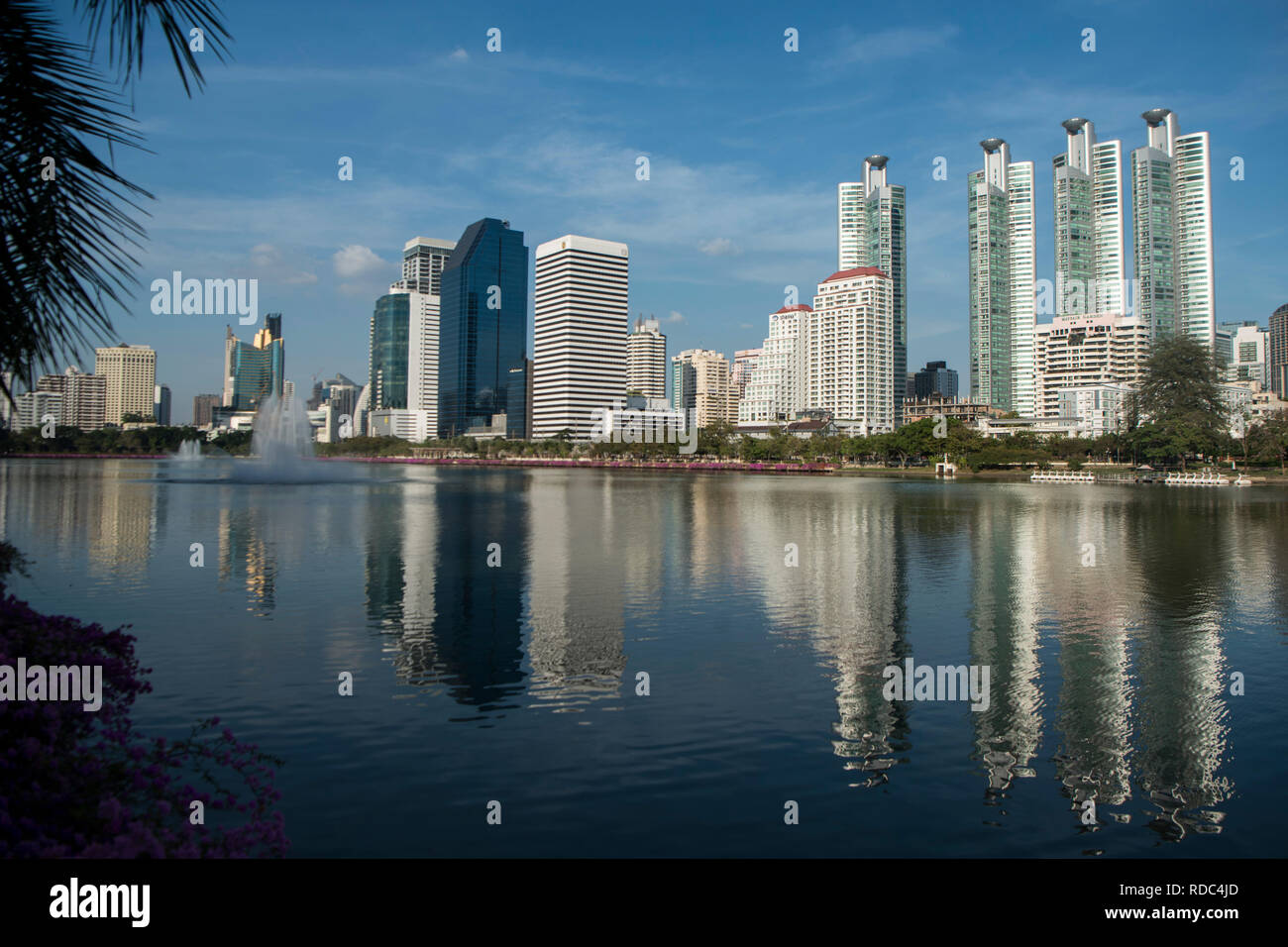 the skyline at the Ratchada Lake at the Ratchada Park in the city of ...