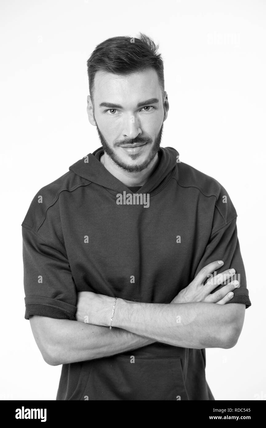 Handsome and confident. Guy attractive cares about appearance. Macho ...