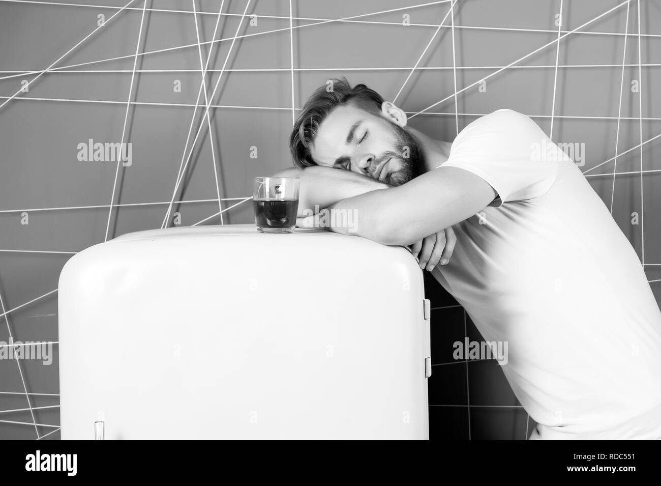 Man falling asleep during his breakfast after overtime work Stock Photo ...