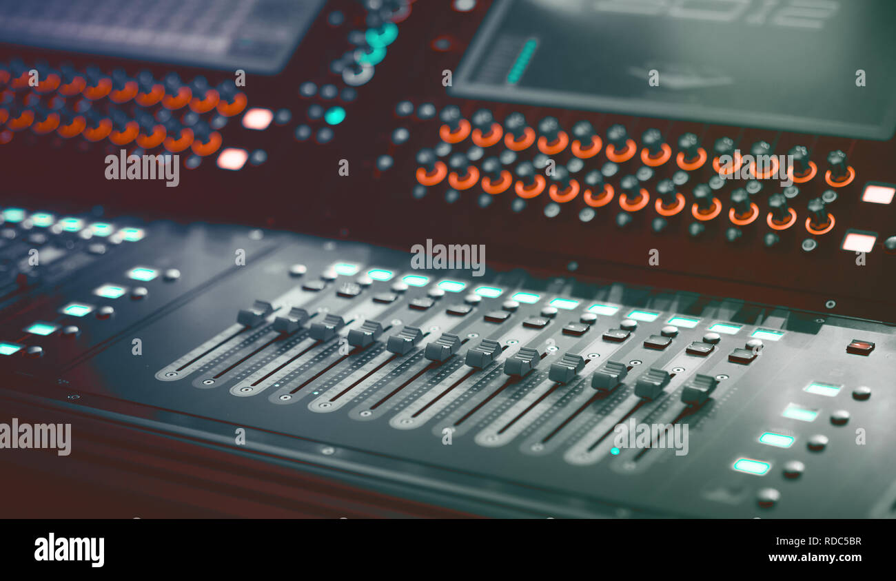 Light and Sound control mixer for Event on stage. Professional ...