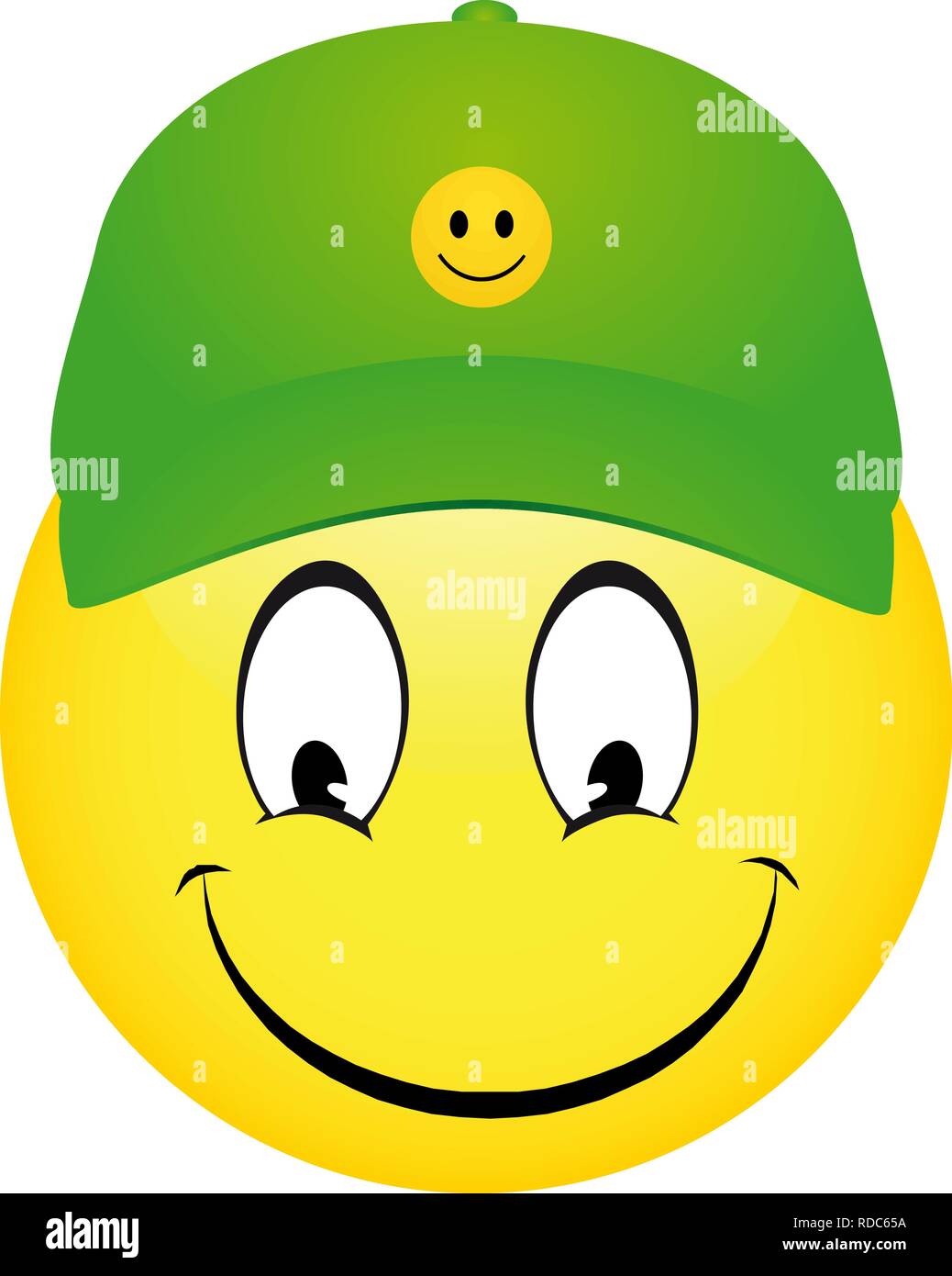 Vector illustration of Cartoon emoticon smiley wearing a green cap and ...