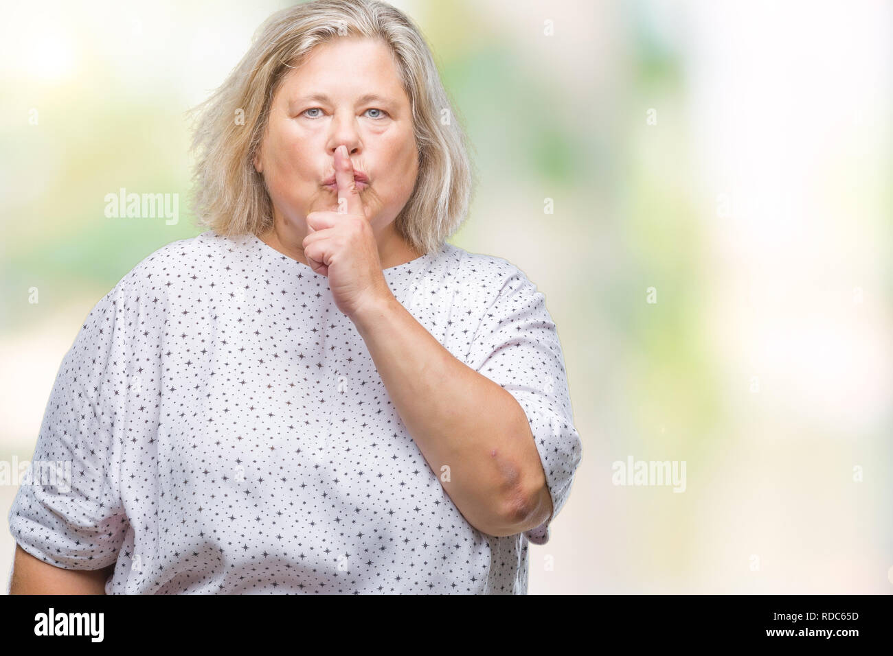 Senior plus size caucasian woman over isolated background asking to be ...