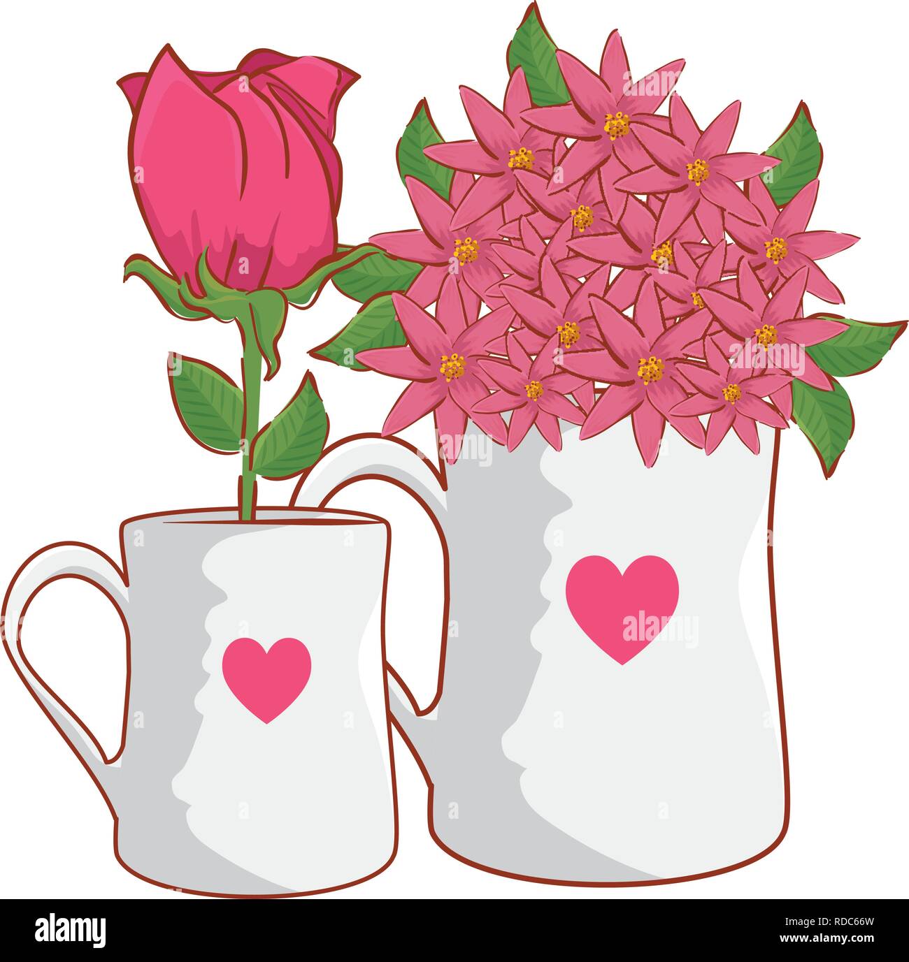 coffee cup with heart and roses flowers Stock Vector Image & Art - Alamy
