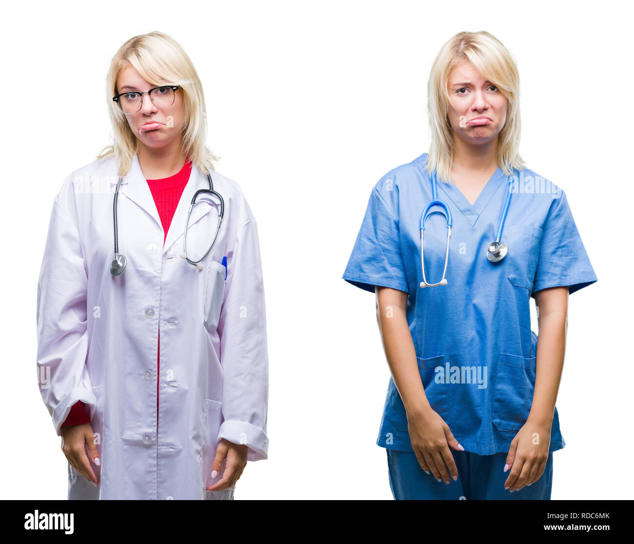 Collage of doctor and nurse woman over white isolated background ...