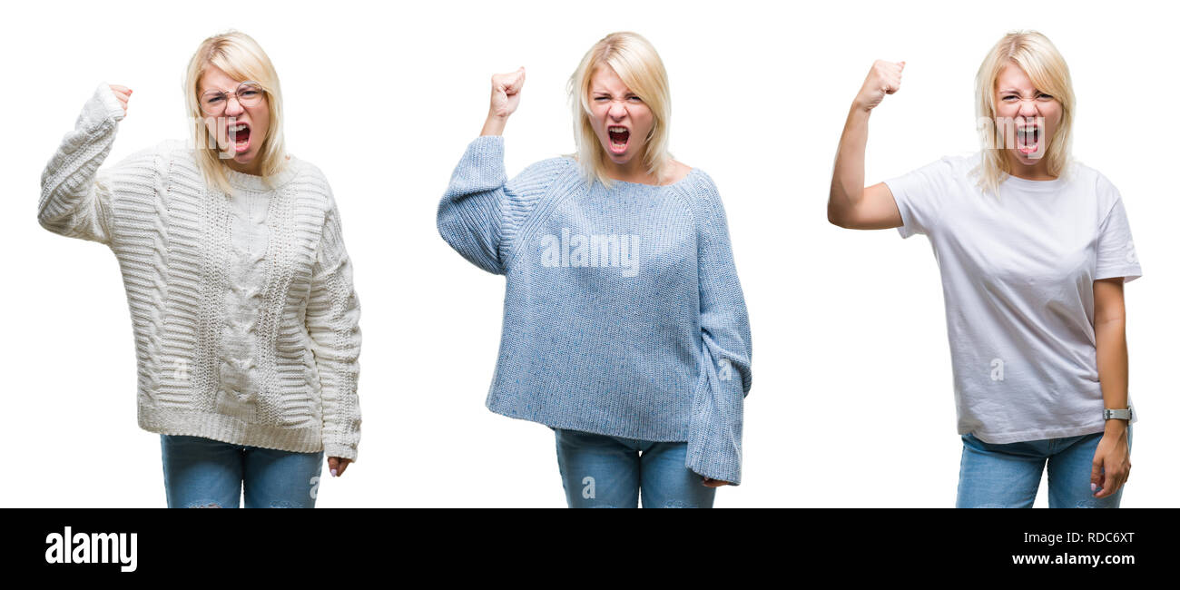 Collage of beautiful blonde woman wearing winter sweater over isolated ...