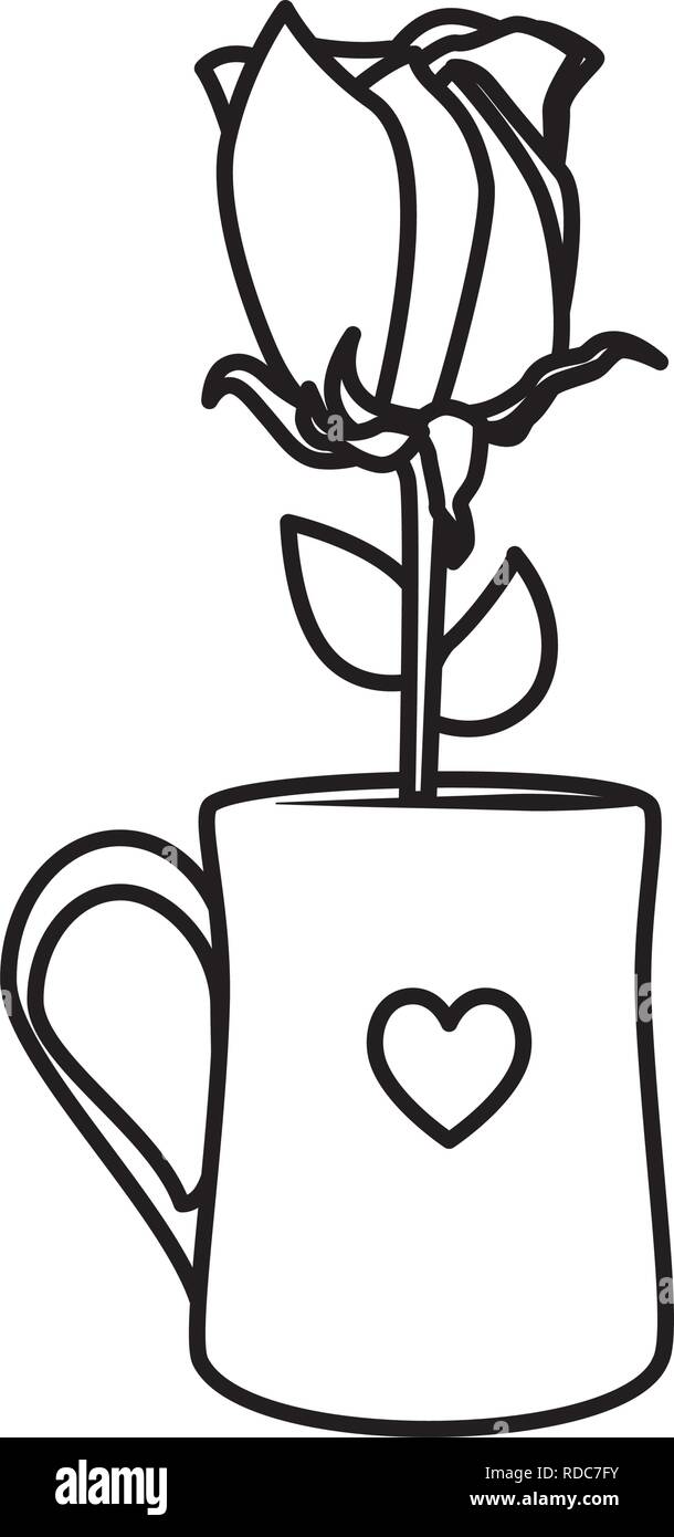 coffee cup with heart and rose Stock Vector Image & Art - Alamy