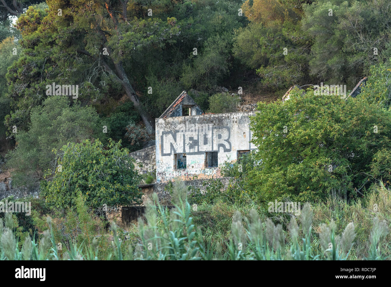 Cascais, Portugal - September 25, 2018: Derelict building without roof ...
