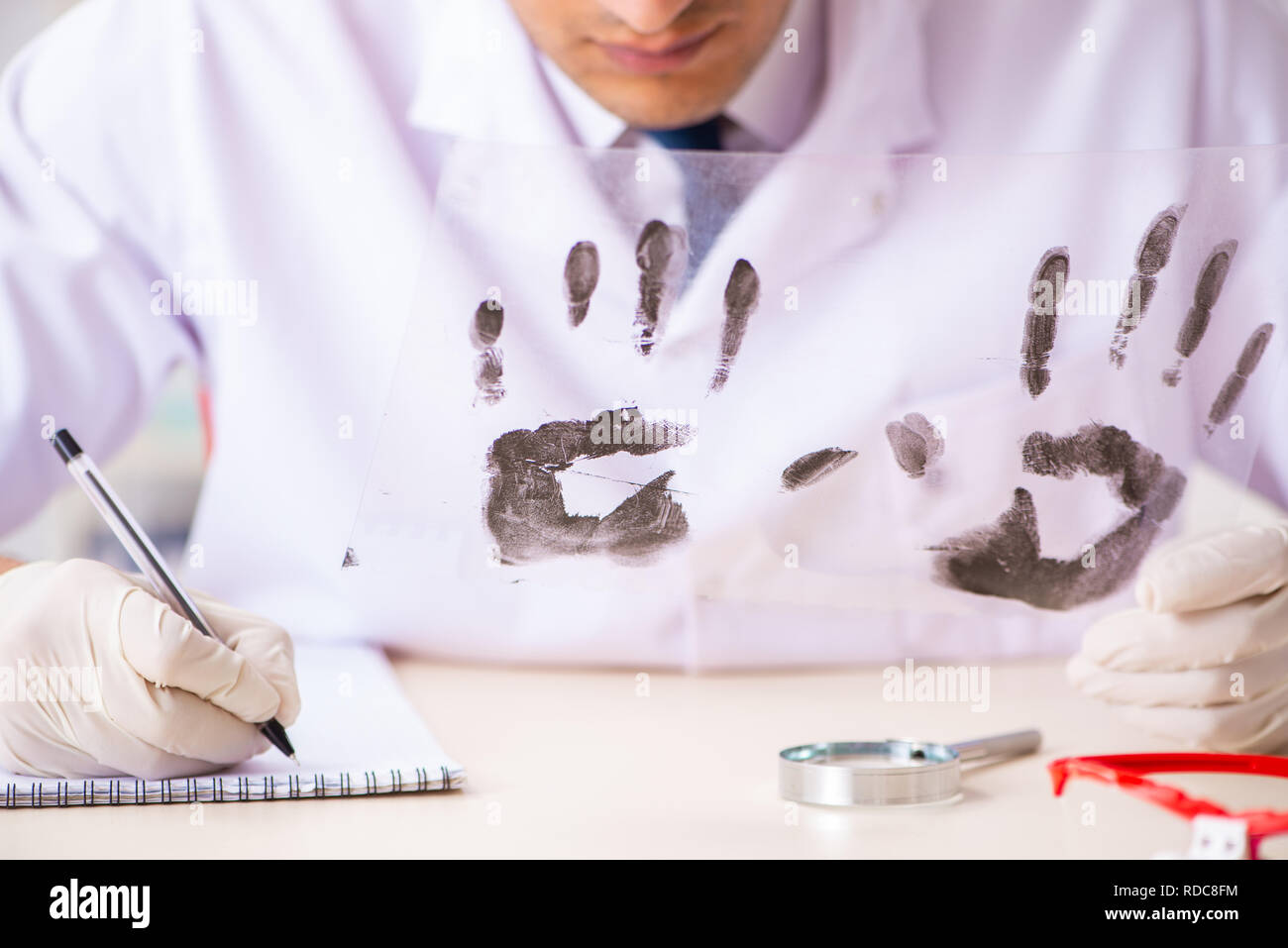 Forensic expert studying fingerprints in the lab Stock Photo - Alamy