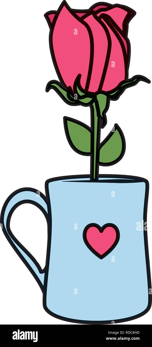 coffee cup with heart and rose Stock Vector Image & Art - Alamy