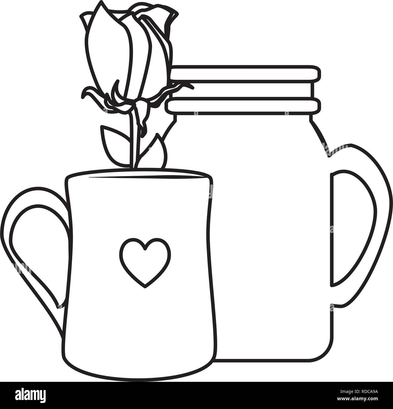 coffee cup with heart and rose Stock Vector Image & Art - Alamy