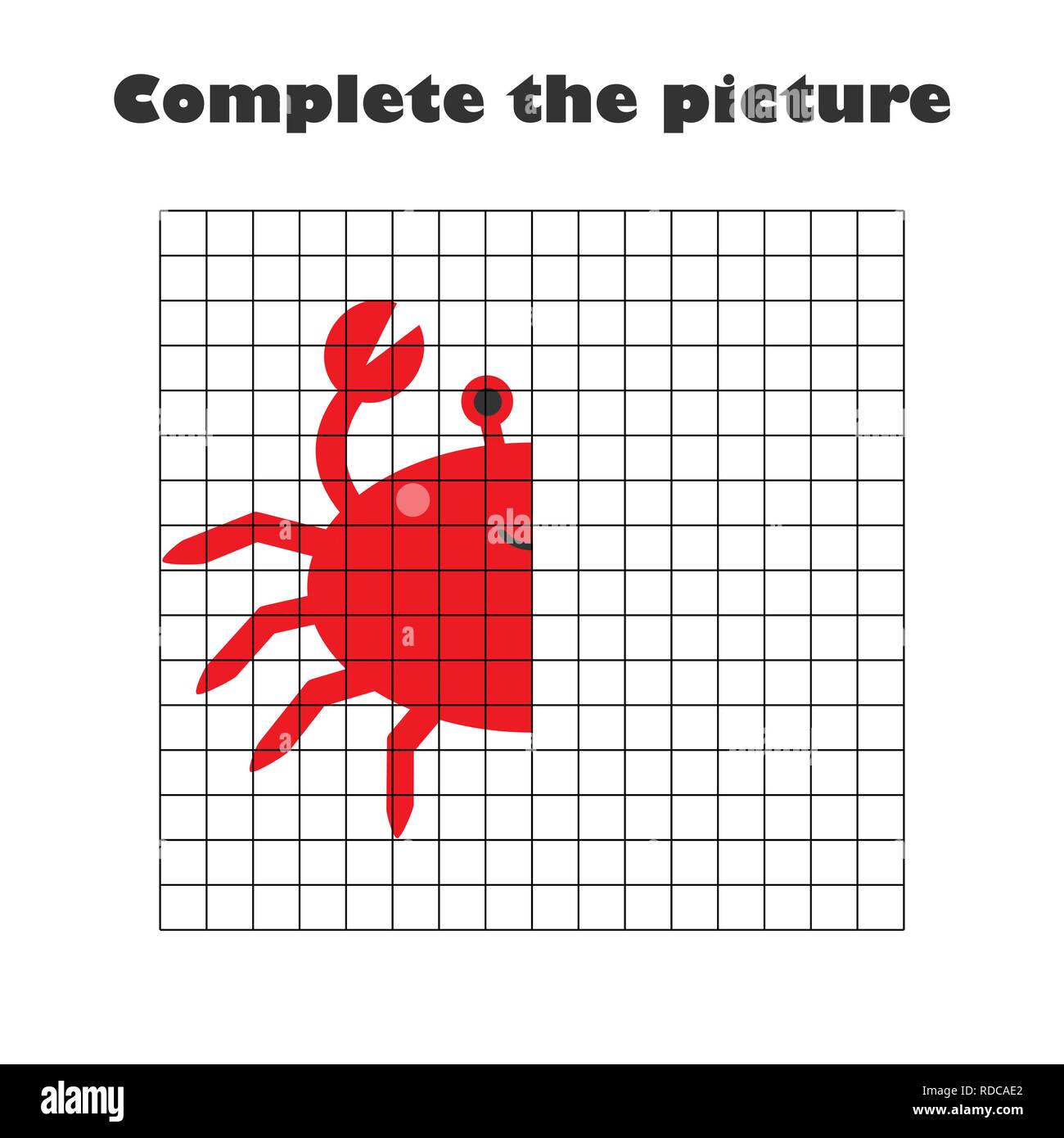 Complete the picture, crab in cartoon style, drawing skills training ...