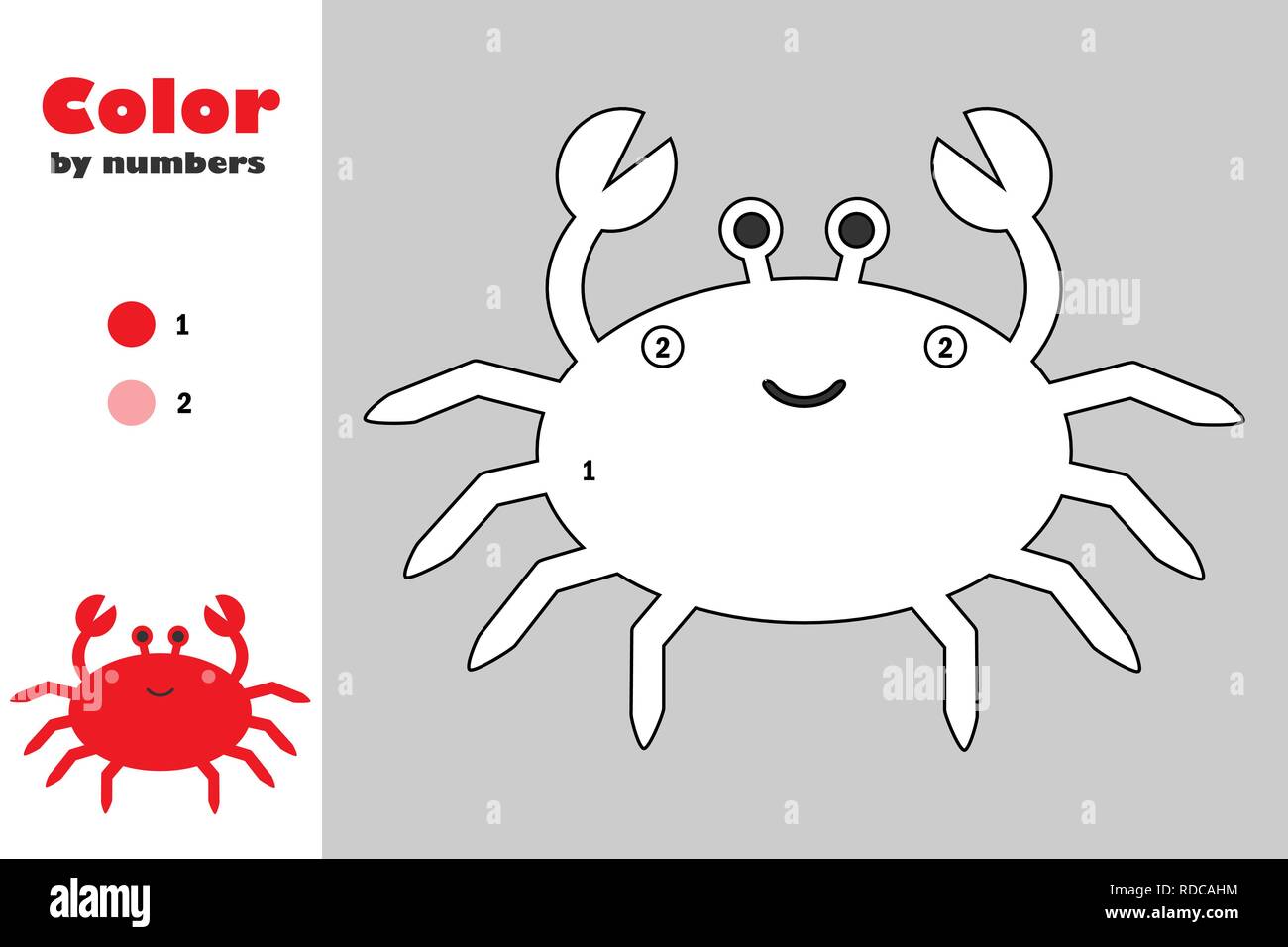 Crab in cartoon style, color by number, education paper game for the ...
