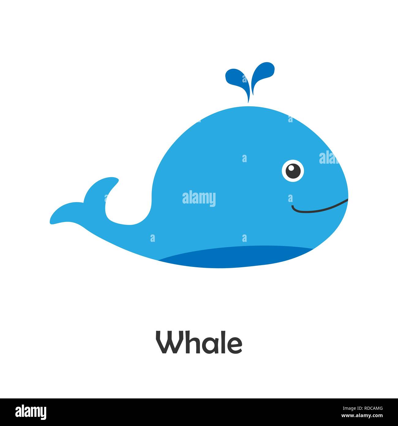 Whale in cartoon style, marine card with ocean animal for kid ...