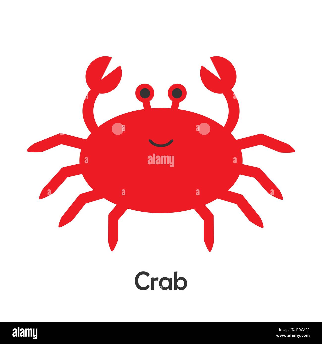 Crab in cartoon style, marine card with ocean animal for kid, preschool ...