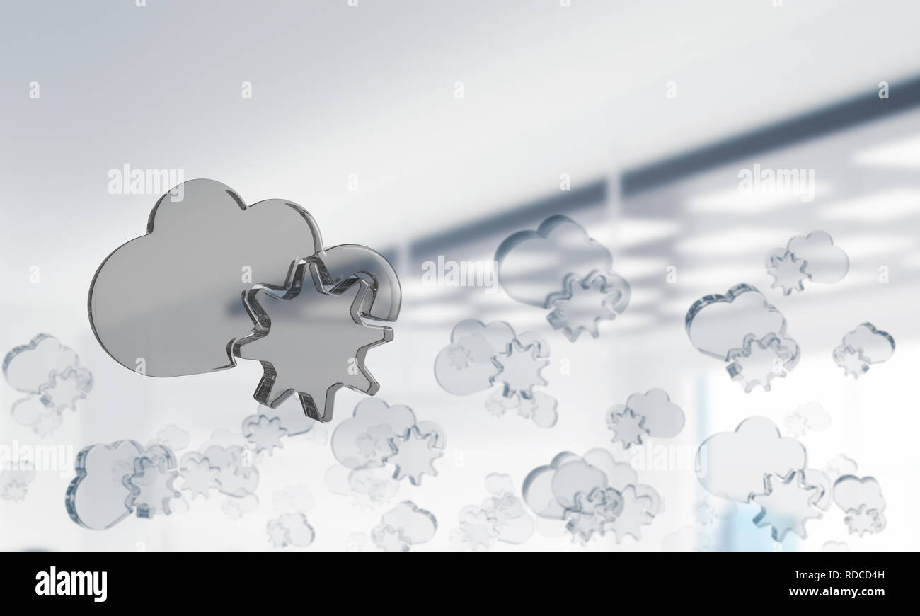 Glass cloud icon as concept for cloud computing on interior background ...