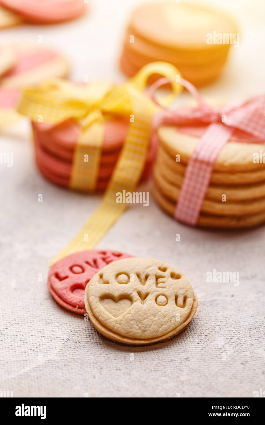 Biscuits stamped with love you, Love concept Stock Photo - Alamy