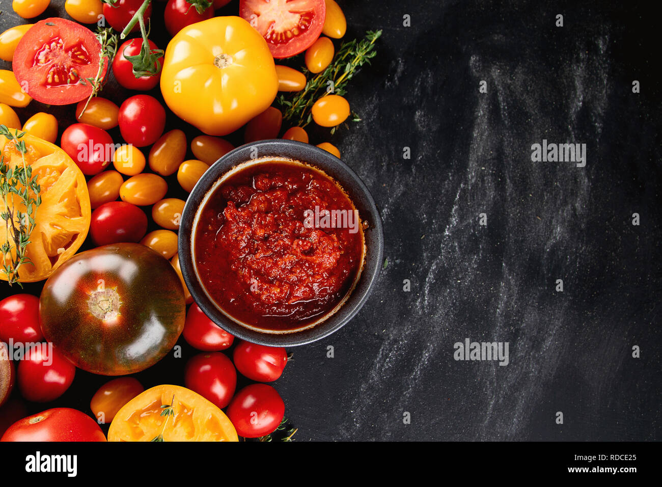 Tomato sauce with ingredients. Top view, flat lay with copy space Stock ...