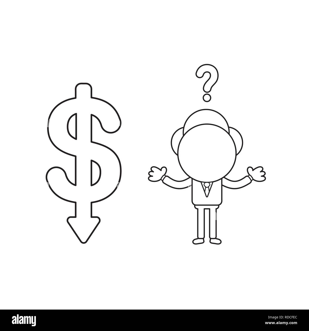 Vector illustration confused businessman character with dollar symbol ...