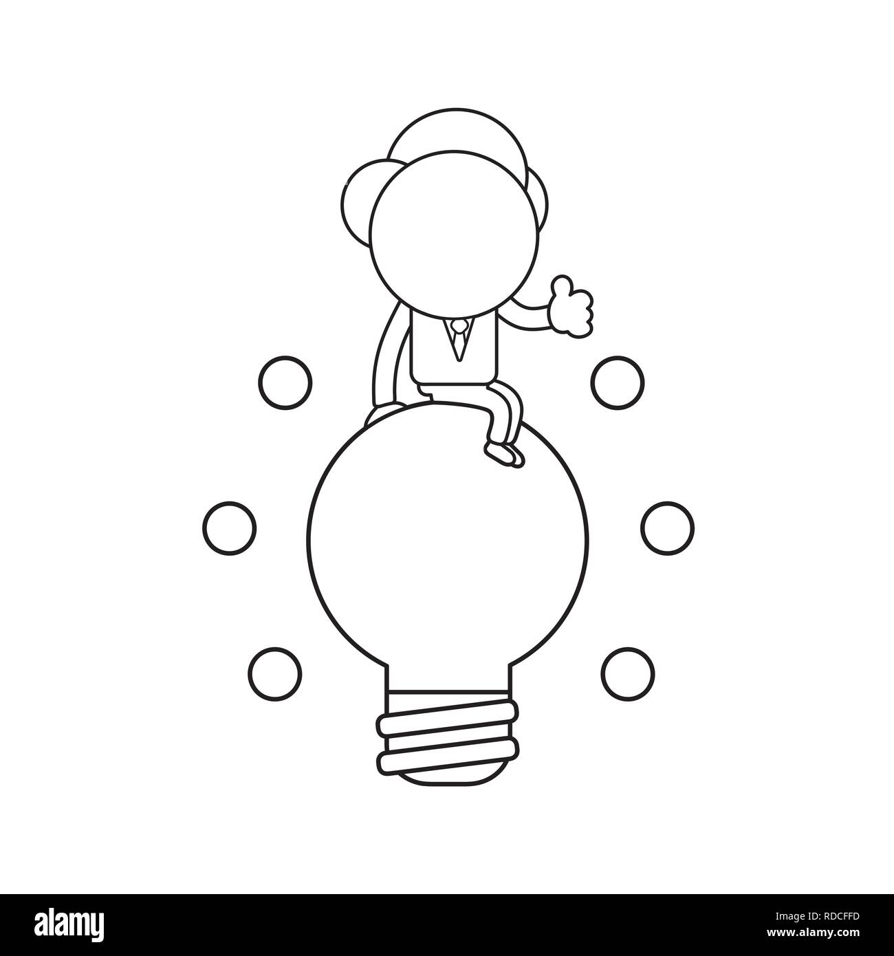 Vector illustration businessman character sitting on glowing light bulb ...