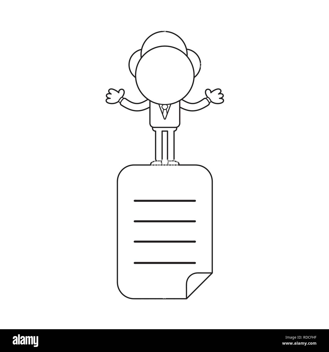Vector illustration businessman character standing on written paper ...