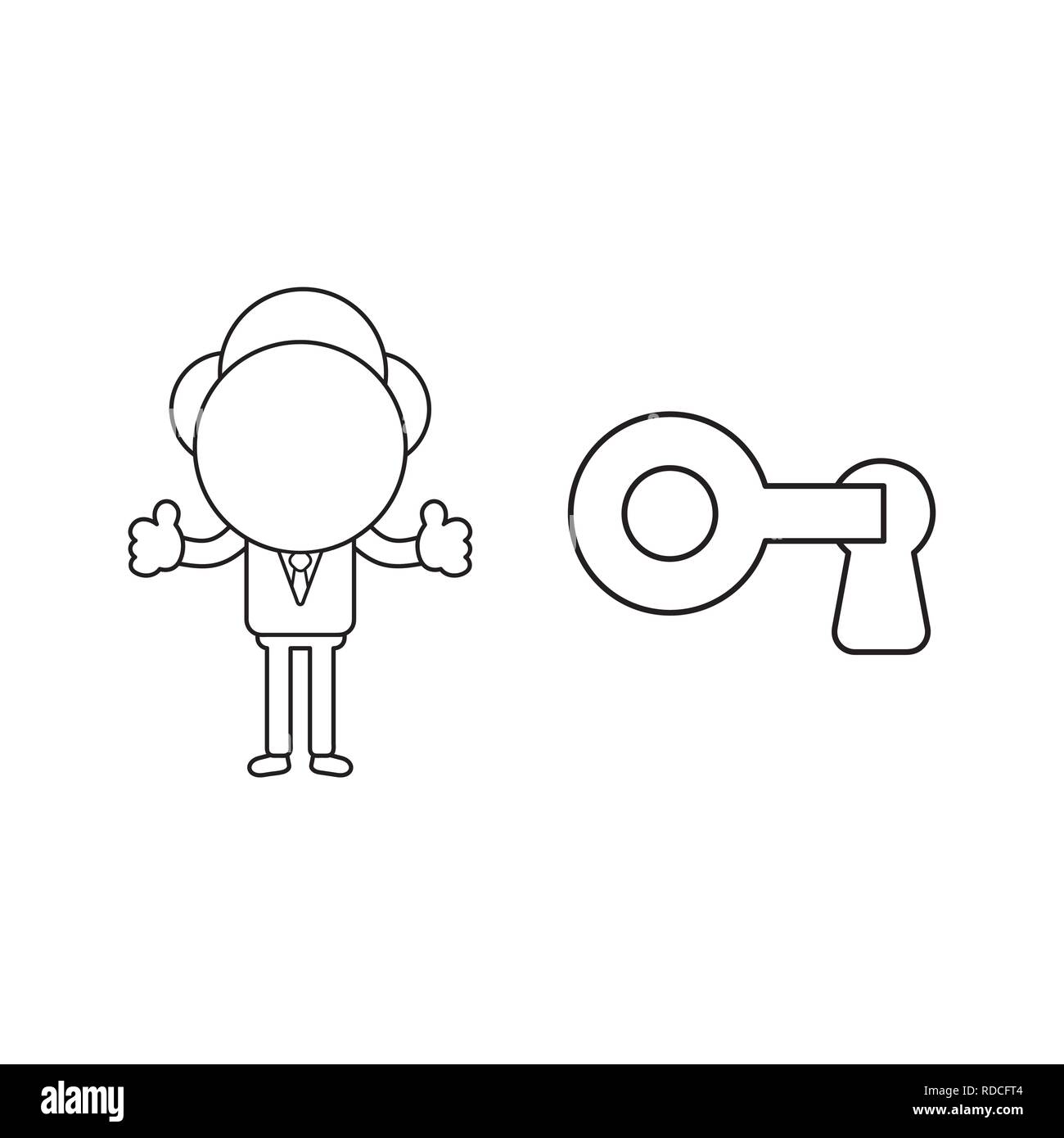 Vector illustration businessman character unlock key and showing thumbs ...