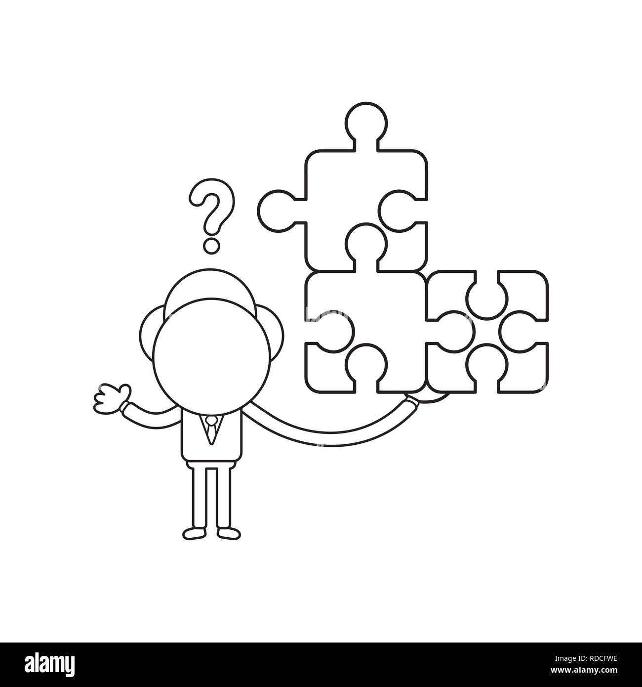 Vector illustration businessman character holding connected puzzle ...