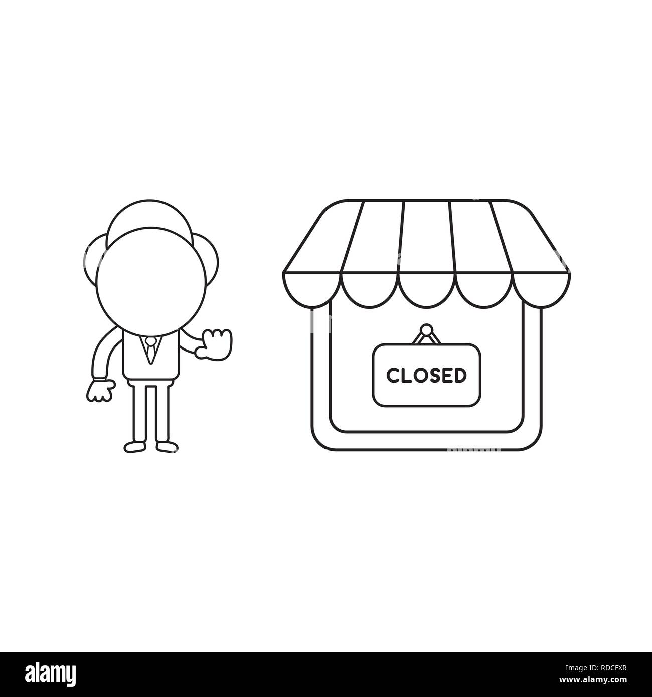 Vector illustration businessman character make hand stop sign with shop ...