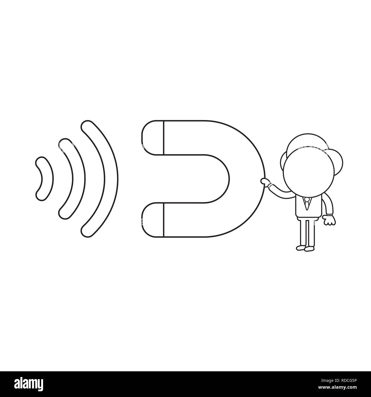 Vector illustration businessman character holding magnet and attracting ...