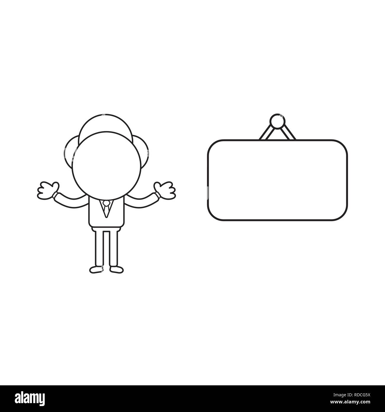 Vector illustration businessman character with blank hanging sign ...