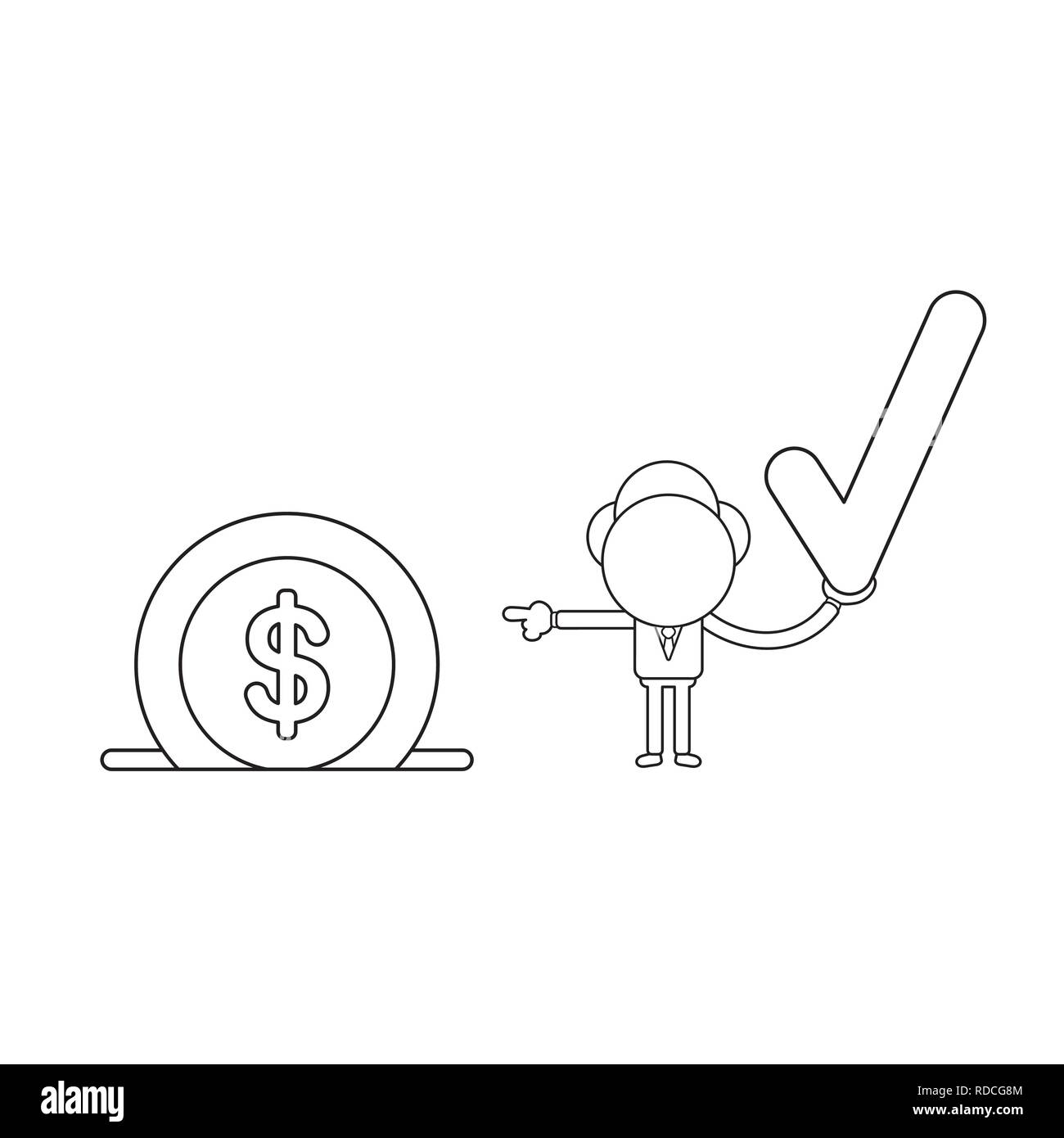 Vector illustration businessman character holding check mark and ...