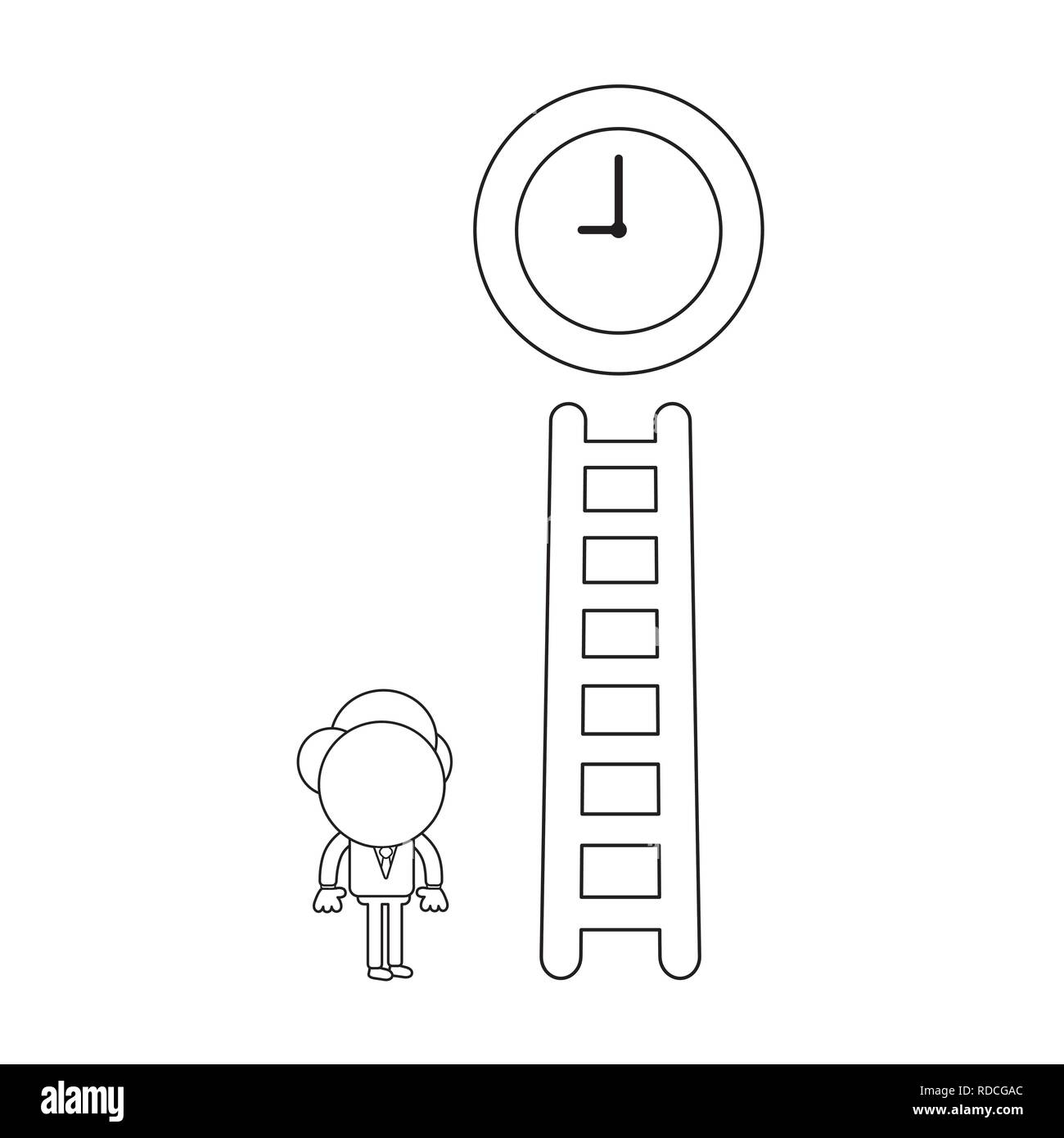 Vector illustration businessman character reach clock with wooden ...