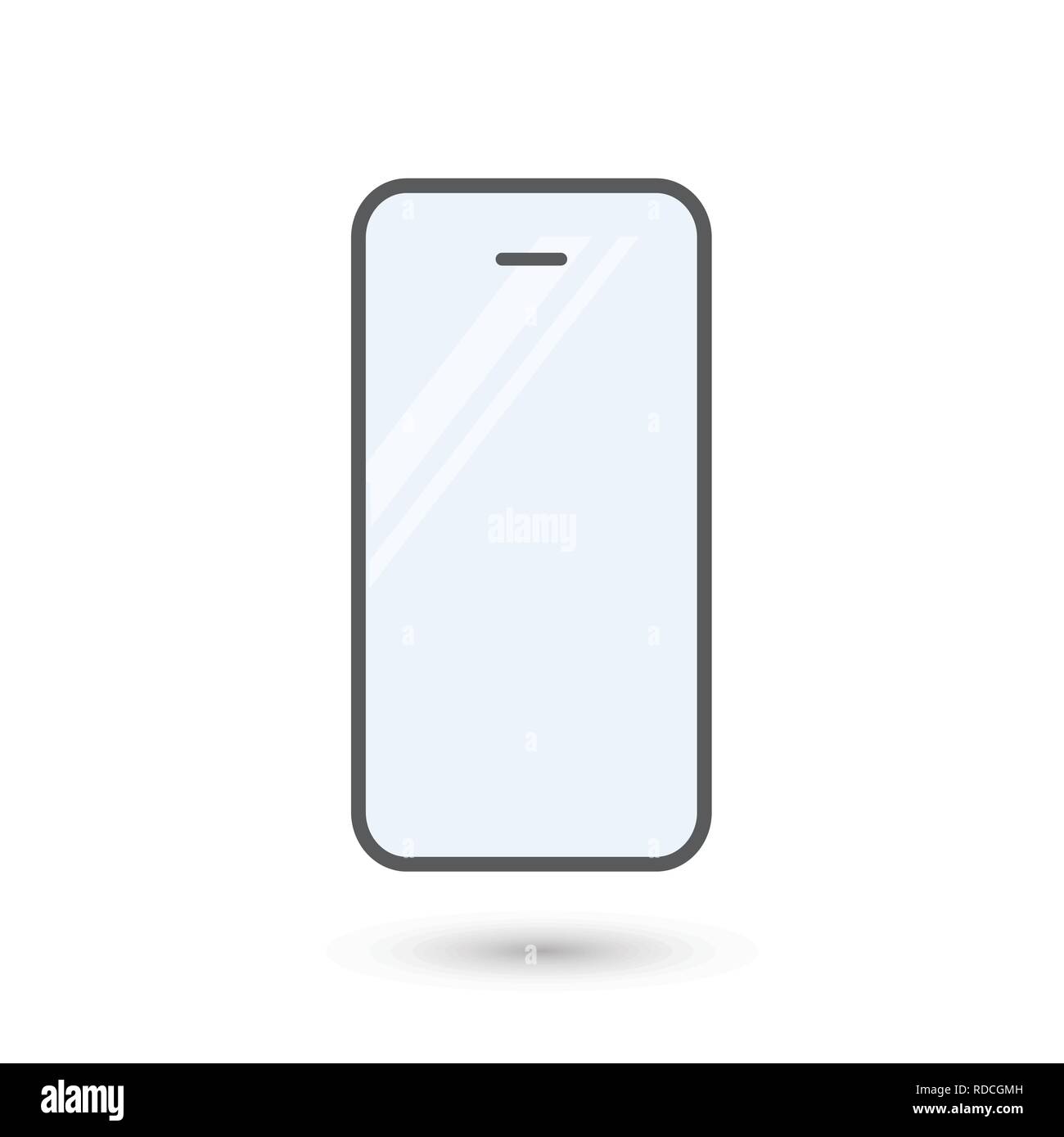 Minimalistic blue screen smartphone on white background for graphic and ...